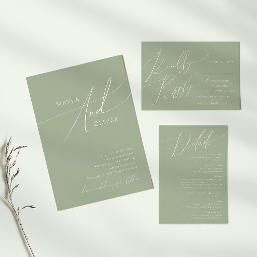 Whimsical Script | Sage Green Square Wedding Invitation | Zazzle